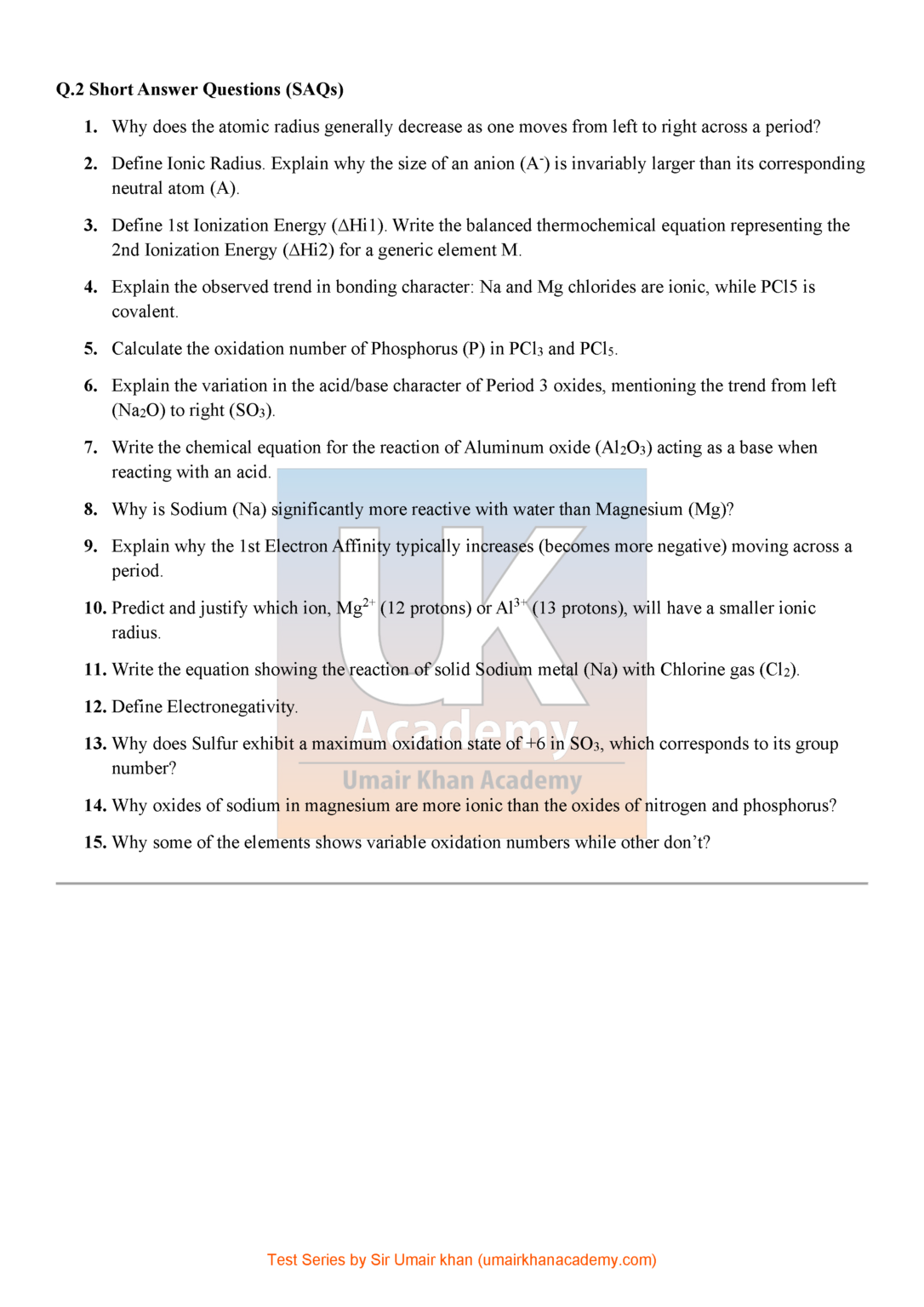 Class 11 Chemistry free tests according to smart syllabus